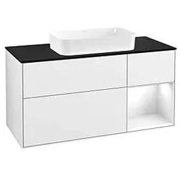 Villeroy & Boch Villeroy und Boch Finion Waschtischunterschrank G302GFGF 120cm, Abdeckplatte black matt, Emotion, Regal rechts Glossy white lacquer, Glossy white lacquer