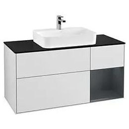 Villeroy & Boch Villeroy und Boch Finion Waschtischunterschrank F422HGMT 120cm, Abdeckplatte black matt, Regal rechts Midnight Blue Matt Lacquer, White matt lacquer