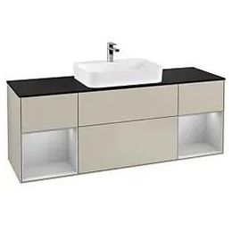 Villeroy & Boch Villeroy und Boch Finion Waschtischunterschrank F452GJHH 160x60,3cm, Abdeckplatte black matt, Regale Light grey matt lacquer, Sand Matt Lacquer