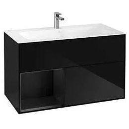 Villeroy & Boch Villeroy und Boch Finion Waschtischunterschrank G030PDPH 99,6x59,1cm, Wandbeleuchtung, Regal links Black matt lacquer, Glossy Black Lacquer