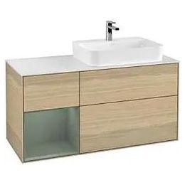 Villeroy & Boch Villeroy und Boch Finion Waschtischunterschrank G391GMPC 120cm, Abdeckplatte white matt, Emotion, Regal links Olive Matt Lacquer, Oak Veneer