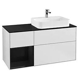 Villeroy & Boch Villeroy und Boch Finion Waschtischunterschrank G392PHMT 120cm, Abdeckplatte black matt, Emotion, Regal links Glossy Black Lacquer, White matt lacquer