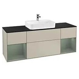 Villeroy & Boch Villeroy und Boch Finion Waschtischunterschrank G452GMHH 160cm, Abdeckplatte black matt, Emotion, Regale Olive matt lacquer, Sand Matt Lacquer