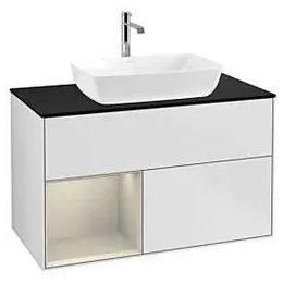 Villeroy & Boch Villeroy und Boch Finion Waschtischunterschrank G772HHMT 100cm, Abdeckplatte black matt, Emotion, Regale sand matt lacquer, White matt lacquer