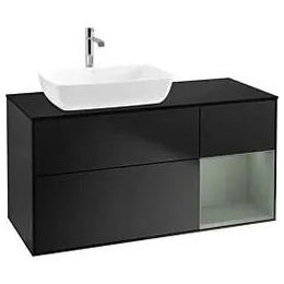 Villeroy & Boch Villeroy und Boch Finion Waschtischunterschrank G812GMPD 120cm, Abdeckplatte black matt, Emotion, Regale Olive matt lacquer, Black matt lacquer