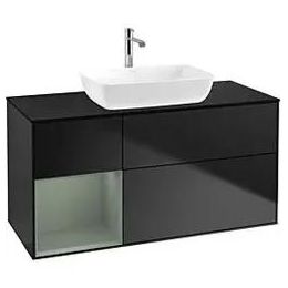 Villeroy & Boch Villeroy und Boch Finion Waschtischunterschrank G822GMPD 120cm, Abdeckplatte black matt, Emotion, Regale Olive matt lacquer, Black matt lacquer