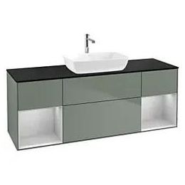 Villeroy & Boch Villeroy und Boch Finion Waschtischunterschrank G862GJGM 160cm, Abdeckplatte black matt, Emotion, Regale Light grey matt lacquer, Olive Matt Lacquer