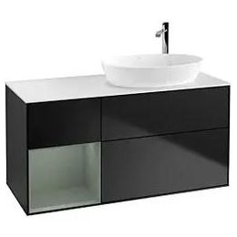 Villeroy & Boch Villeroy und Boch Finion Waschtischunterschrank G921GMPD 120cm, Abdeckplatte white matt, Emotion, Regale Olive matt lacquer, Black matt lacquer