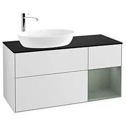 Villeroy & Boch Villeroy und Boch Finion Waschtischunterschrank G932GMMT 120cm, Abdeckplatte black matt, Emotion, Regale Olive matt lacquer, White matt lacquer