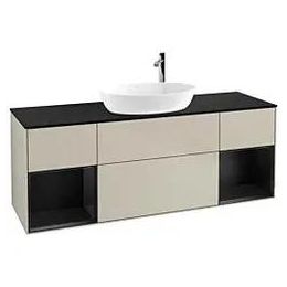 Villeroy & Boch Villeroy und Boch Finion Waschtischunterschrank G982PDHH 160cm, Abdeckplatte black matt, Emotion, Regale Black matt lacquer, Sand Matt Lacquer