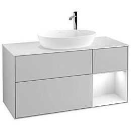 Villeroy & Boch Villeroy und Boch Finion Waschtischunterschrank F951GFGJ 120cm, Abdeckplatte white matt, Regale Glossy white lacquer, Light grey matt