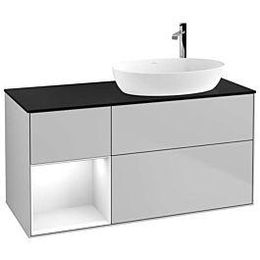 Villeroy & Boch Villeroy und Boch Finion Waschtischunterschrank F922GFGJ 120cm, Abdeckplatte black matt, Regale Glossy white lacquer, Light grey matt