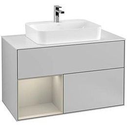 Villeroy & Boch Villeroy und Boch Finion Waschtischunterschrank F361HHGJ 100cm, Abdeckplatte white matt, Regal links Sand Matt Lacquer, Light grey matt