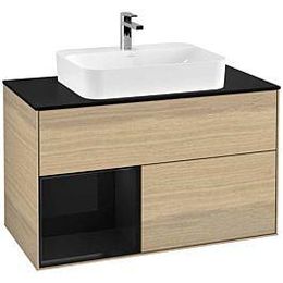 Villeroy & Boch Villeroy und Boch Finion Waschtischunterschrank G362PHPC 100cm, Abdeckplatte black matt, Emotion, Regal links Glossy Black Lacquer, Oak Veneer