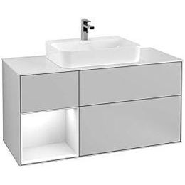 Villeroy & Boch Villeroy und Boch Finion Waschtischunterschrank G411GFGJ 120cm, Abdeckplatte white matt, Emotion, Regal links Glossy white lacquer, Light grey matt