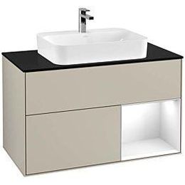 Villeroy & Boch Villeroy und Boch Finion Waschtischunterschrank G372GFHH 100cm, Abdeckplatte black matt, Emotion, Regal rechts Glossy white lacquer, Sand Matt Lacquer