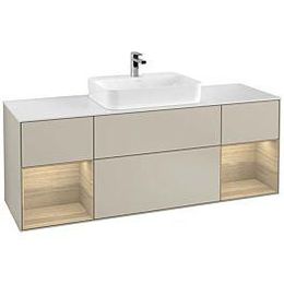 Villeroy & Boch Villeroy und Boch Finion Waschtischunterschrank G451PCHH 160cm, Abdeckplatte white matt, Emotion, Regale Oak Veneer, Sand Matt Lacquer