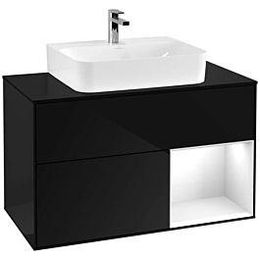 Villeroy & Boch Villeroy und Boch Finion Waschtischunterschrank F122GFPH 100cm, Abdeckplatte black matt, Regal rechts Glossy white lacquer, Glossy Black Lacquer