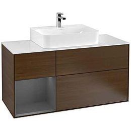 Villeroy & Boch Villeroy und Boch Finion Waschtischunterschrank G161GKGN 120cm, Abdeckplatte white matt, Emotion, Regal links Anthracite matt, Walnut veneer