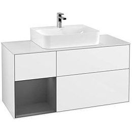 Villeroy & Boch Villeroy und Boch Finion Waschtischunterschrank G161GKGF 120cm, Abdeckplatte white matt, Emotion, Regal links Anthracite matt, Glossy white lacquer