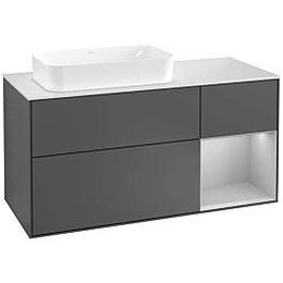 Villeroy & Boch Villeroy und Boch Finion Waschtischunterschrank G281GJGK 120cm, Abdeckplatte white matt, Emotion, Regal rechts Light grey matt, Anthracite matt