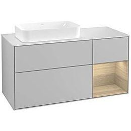 Villeroy & Boch Villeroy und Boch Finion Waschtischunterschrank F281PCGJ 120cm, Abdeckplatte white matt, Regal rechts Oak Veneer, Light grey matt