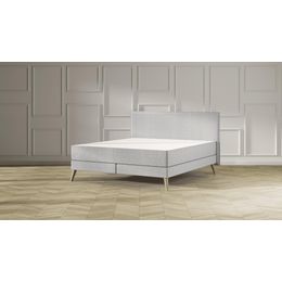 EMMA Elite Boxspringbett Comfort - Hellgrau - 160x200 cm - Kopfteil Kissen - Natur Füße