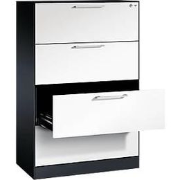 Karteikartenschrank, 2-bahnig für A4 quer, 4 Schübe mit Vollauszug & Bügelgriffen, Zentralverschluss, B 800 x T 435 x H 1298 mm, schwarzgrau/weiß