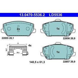 ATE Bremsbelagsatz, Scheibenbremse vorne rechts links mit Zubehör für HYUNDAI KIA 58101-S0A00 58101-S0A10 13.0470-5536.2