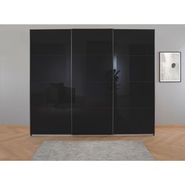 Schwebetürenschrank Rauch "Koluna" Schränke Gr. B/H/T: 271 cm x 229 cm x 62 cm, 3 St., grau (graumetallic, glas basalt) Glasfront, inkl. 2 Innenschubladen sowie extra Böden