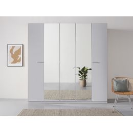 Drehtürenschrank Rauch "Kleiderschrank Schrank Garderobe TOPSELLER OTELI inkl. Inneneinteilung" Schränke Gr. B/H/T: 226 cm x 229 cm x 54 cm, Mit Spiegel, grau (seidengrau) mit 3 Innenschubladen extra Böden optional Spiegel MADE IN GERMANY