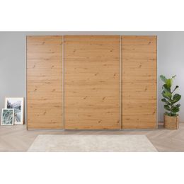 Schwebetürenschrank Rauch "Kleiderschrank Schrank Garderobe KOLUNA mit Dekor-Front" Schränke Gr. B/H/T: 315 cm x 229 cm x 62 cm, 3 St., braun (eiche artisan) inkl. 2 Innenschubladen sowie extra Einlegeböden MADE IN GERMANY