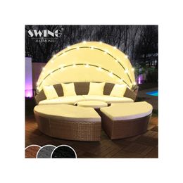 Swing&Harmonie LED - Sonneninsel Rattan Lounge Polyrattan Sitzgruppe Liege Insel inkl. Abdeckcover - versch. Ausf&uuml;hrungen