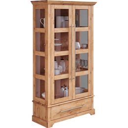 Vitrine Home Affaire "Meliss", beige (natur), B:94cm H:169cm T:39cm, Massivholz, Schränke, Höhe 169 cm, Breite 94 cm, 2-türig, Kiefer massiv, FSC