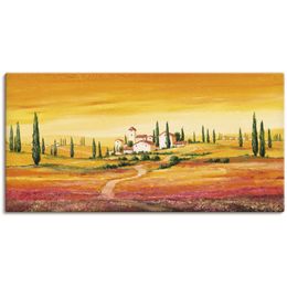 Wandbild Artland "Traumhafte toskanische Landschaft" Bilder Gr. B/H: 100 cm x 50 cm, Leinwandbild Europa, 1 St., orange als Alubild, Outdoorbild, Leinwandbild, Poster, Wandaufkleber