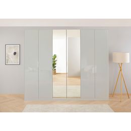 Drehtürenschrank Rauch "Kleiderschrank Schrank Garderobe KOLUNA mit Glastüren und Spiegel" Schränke Gr. B/H/T: 271 cm x 210 cm x 54 cm, 6 St., grau (seidengrau, glas seidengrau) inkl. 2 Innenschubladen sowie extra Einlegeböden MADE IN GERMANY