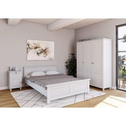 Jugendzimmer-Set Home Affaire "Juventus" Schlafzimmermöbel-Sets Gr. B/H/T: 337cm x 180cm x 208cm, B/H: 140cm x 200cm, weiß Baby Massivholz, bestehend aus Bett, Kleiderschrank und Nachtkommode