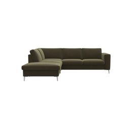 Ecksofa FLEXLUX "Fiore, L-Form", gr&uuml;n (moss gr&uuml;n), B:241cm H:85cm T:225cm, 100% Polyester, Sofas, Ecksofa, breite Armlehnen, F&uuml;&szlig;e alufarben, B/T 241/225 cm, Kaltschaum im Sitz