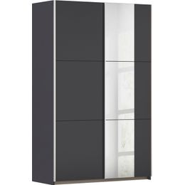 Schwebetürenschrank Rauch "Kleiderschrank Drehtürenschrank Schrank Garderobe KRONACH TOPSELLER" Schränke Gr. B/H/T: 131 cm x 210 cm x 59 cm, 2 St., grau (graumetallic) mit Spiegel und viel Stauraum, Metallgriffleisten, MADE IN GERMANY