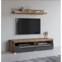 Lowboard Inosign "Roger,Breite 140 cm, stilvolle TV-Kommode, inclusive Wandboard" Sideboards braun (satin nussbaumfarben, darkwood) TV-Schrank mit viel Stauraum, TV-Board, 2 Klappen