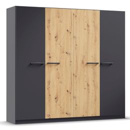 Drehtürenschrank Rauch "Kleiderschrank Schrank Garderobe Garderobenschrank Stauraumwunder MODI" Schränke Gr. B/H/T: 226 cm x 210 cm x 54 cm, Ohne Spiegel, grau (graumetallic, eiche artisan) inkl. Stoff-Organizer mit 6 Fächern optionaler Spiegel MADE IN GERMANY