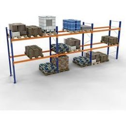 SCHULTE LAGERTECHNIK Palettenregal, Grundregal, B 8444 x T 1100 x H 3000 mm, 4 Ebenen, Palettengewicht bis 800 kg, Feldlast 8720 kg, blau/orange