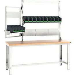 Systemwerkbank Bott cubio, mit Aufnahme- und Schwenkrahmen, Buche-Multiplexplatte, bis 800 kg, B 2000 x T 750 mm, Lichtgrau