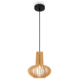 Licht-Erlebnisse Pendelleuchte Metall Holz rund ø 25,5 cm h: max. 331,5 cm Schwarz Beige E27 Skandinavisch