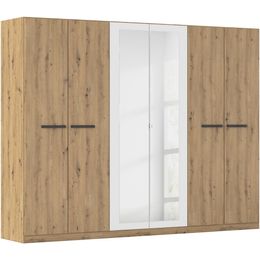 Drehtürenschrank Rauch "Kleiderschrank Schrank Garderobe Garderobenschrank Stauraumwunder MODI" Schränke Gr. B/H/T: 271 cm x 210 cm x 54 cm, Mit Spiegel, weiß (eiche artisan, weiß) inkl. Stoff-Organizer mit 6 Fächern optionaler Spiegel MADE IN GERMANY