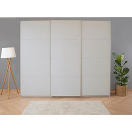 Schwebetürenschrank Rauch "Kleiderschrank Schrank Garderobe KOLUNA mit Dekor-Front" Schränke Gr. B/H/T: 271 cm x 210 cm x 62 cm, 3 St., grau (seidengrau) inkl. 2 Innenschubladen sowie extra Einlegeböden MADE IN GERMANY