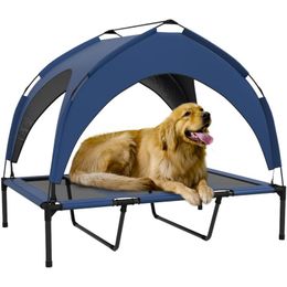 Erhöhtes Hundebett mit Baldachin, Haustierbett, Outdoor Hundeliege mit Dach, Atmungsaktiv, für große Hunde Dunkelblau Oxford 106 x 76 x 94 cm - PawHut