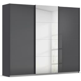 Schwebetürenschrank Rauch "Kleiderschrank Kleiderschränke Schrank Garderobe AGORDO mit Glasfront" Schränke Gr. B/H/T: 271 cm x 229 cm x 62 cm, 3 St., grau (graumetallic, glas basalt) durchdachte Innenausstattung, in 4 Breiten und 2 Höhen MADE IN GERMANY