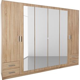 Drehtürenschrank Rauch "Flexx" Schränke Gr. B: 270 cm, 6 St., braun (struktureichefarben hell) mit 4 Schubkästen