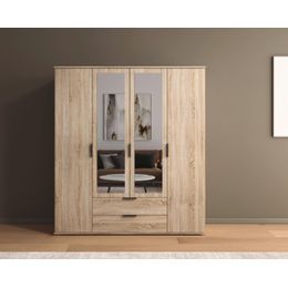 Drehtürenschrank Rauch "Kleiderschrank Schrank Garderobe Wäscheschrank ESSEA in 2 Breiten" Schränke Gr. B/H/T: 168 cm x 188 cm x 52 cm, 4 St., braun (eiche sonoma) mit Spiegel und 2 Schubladen, moderne Griffe MADE IN GERMANY